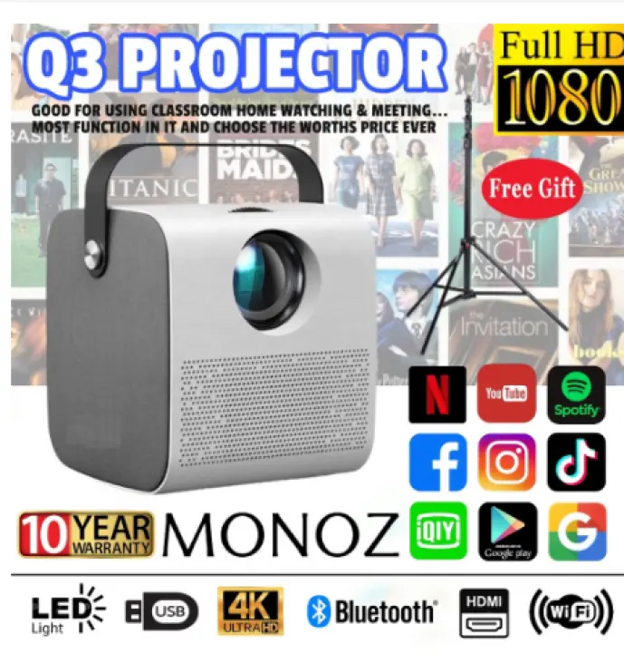 พร้อมสต็อก Q3 Projector 2023 Android Projector Full HD 4K 1080P Q3 PRO ...