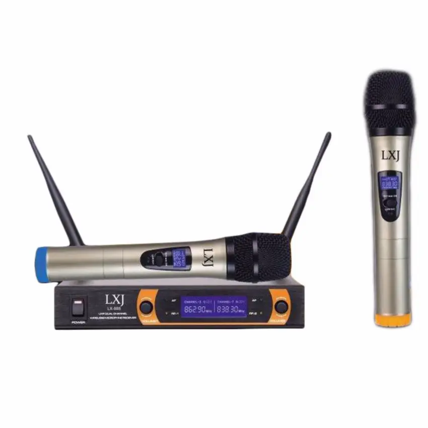LXJ ไมโครโฟนไร้สาย/ไมค์ลอยคู่ UHF ประชุม ร้องเพลง พูด WIRELESS ...