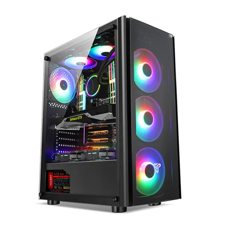 เคสคอมพิวเตอร์ เคสคอมRGB กระจกใสด้านนิรภัย ATX Gaming Case แชสซีระบาย ...