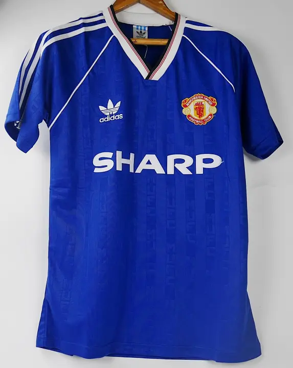 MAN UTD AWAY 3RD 1988-1989 BLUE SHARP RETRO FOOTBALL SHIRT SOCCER ...