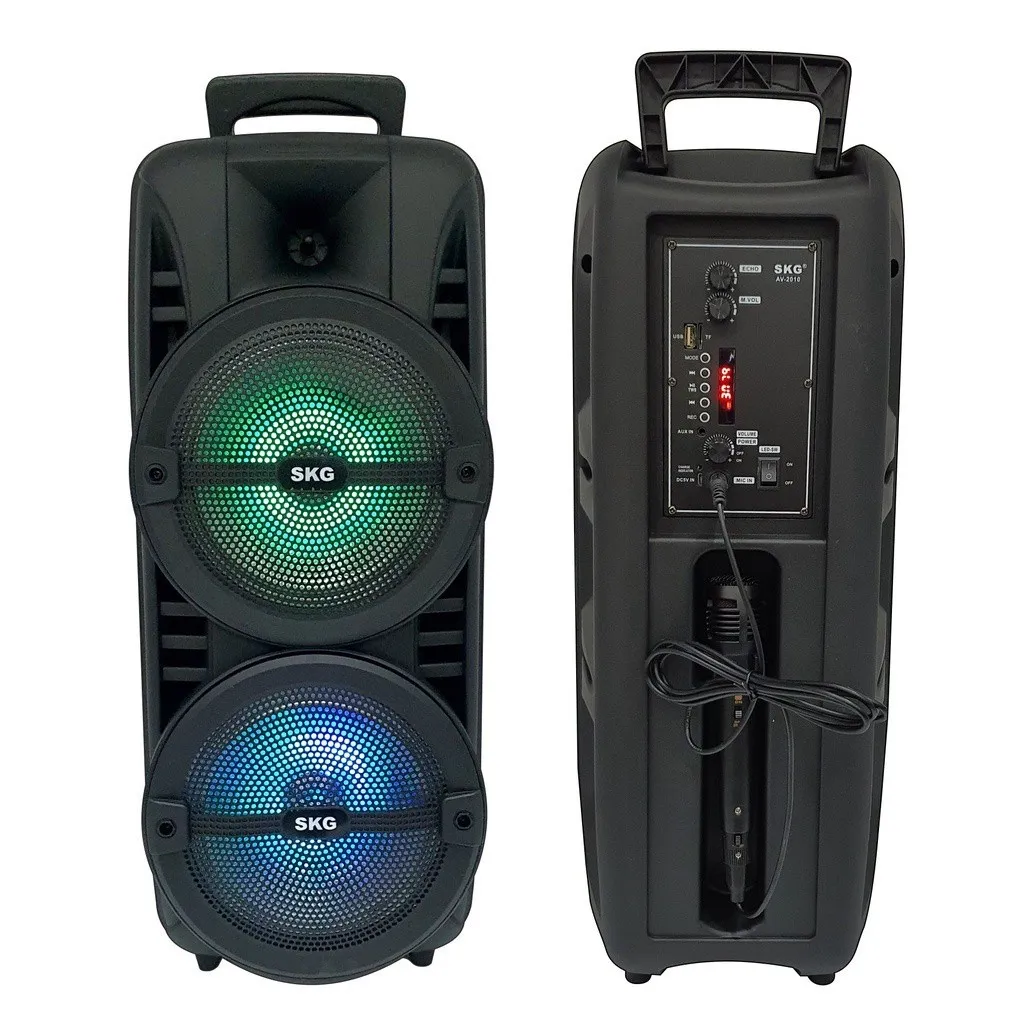 SKG ลำโพงบลูธูท รุ่น AV-5502 BT8 8นิ้ว 2 ดอก ตัวท็อปไมค์ลอย มีหูหิ้วและล้อลาก ไฟLED แถมไมค์ลอย ...