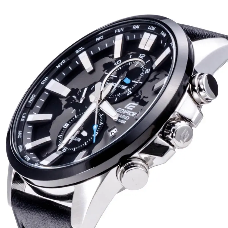 CASIO EDIFICE DUAL DIAL WORLD TIME ALARM หนังสายนาฬิกาผู้ชาย EFR-303 ดำ ...