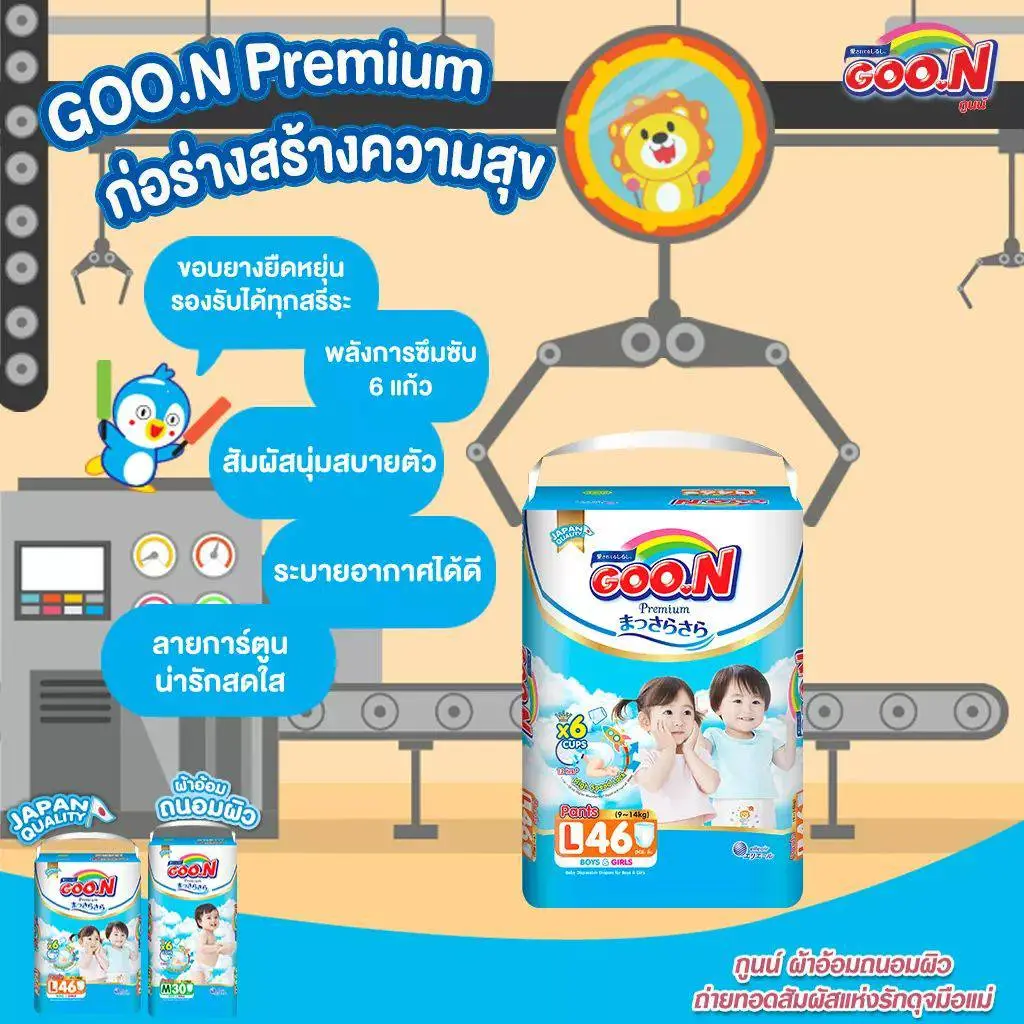 Goo.N แพมเพิส กูนน์ พรีเมี่ยม ห่อฟ้า Goon ซึมซับ 6 แก้ว Size S-XXL M ...
