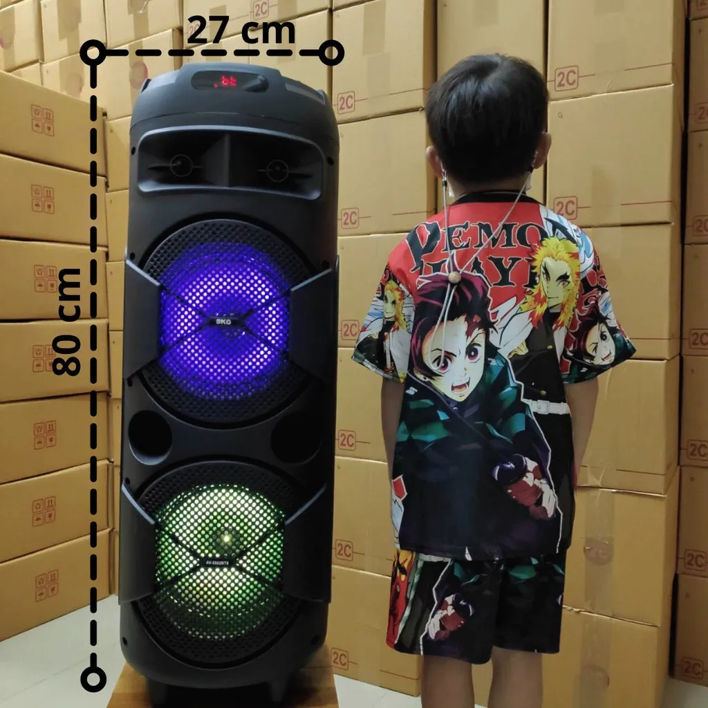 SKG ลำโพงบลูธูท รุ่น AV-5502 BT8 8นิ้ว 2 ดอก ตัวท็อปไมค์ลอย มีหูหิ้วและล้อลาก ไฟLED แถมไมค์ลอย ...